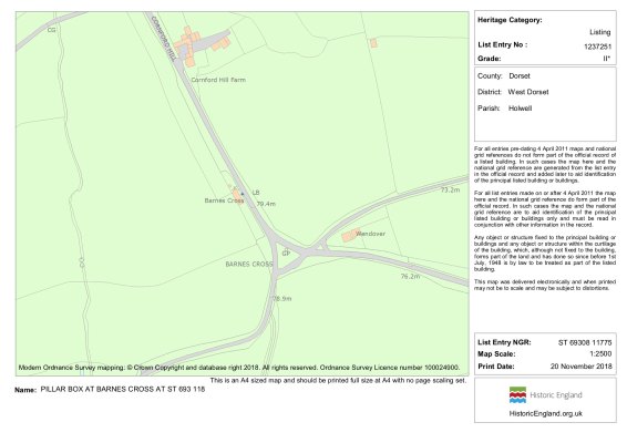 Holwell Pillar Box Map – EH : OS jpg – ROLLING HARBOUR GALLERY